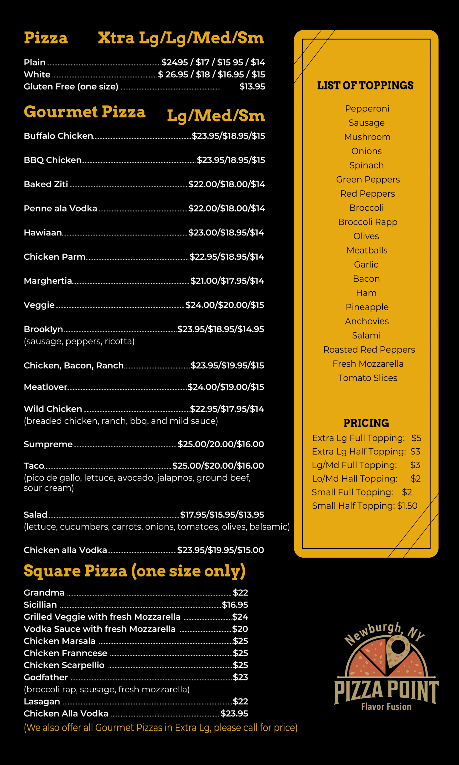 Menu – Pizza Point – New York Style Pizza